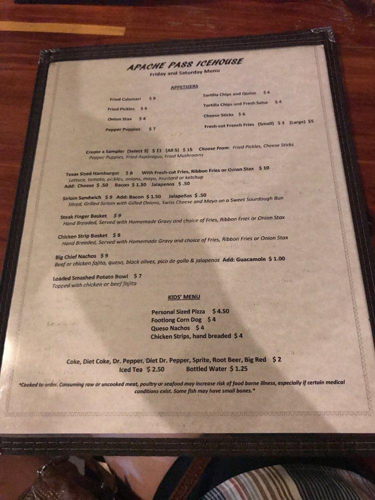 Menu at Apache Pass Steakhouse & Icehouse, USA, FM908
