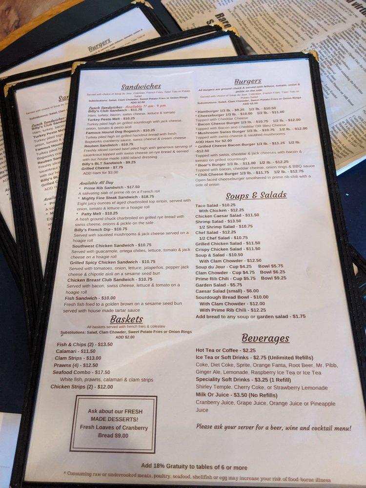 Menu at Billy Smoothboars BBQ, Bandon