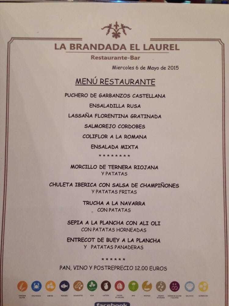 Menu at El Laurel restaurant, San Sebastián de los Reyes