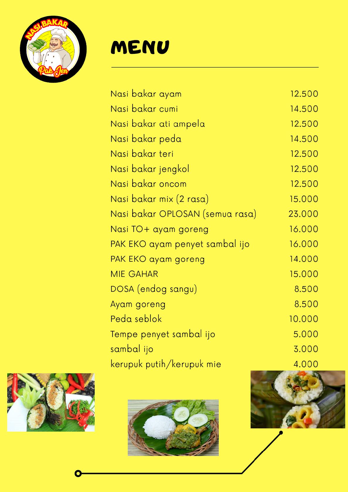 Carta del restaurante Nasi Bakar Pak Jen, Kuningan