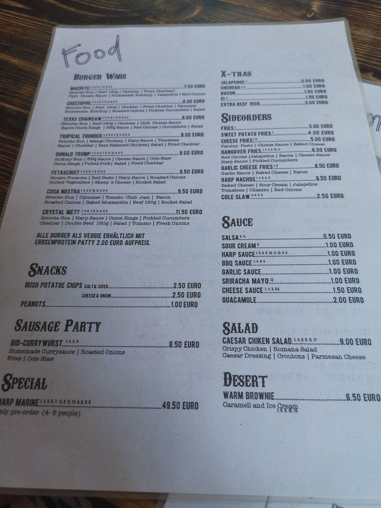 Speisekarte von The Harp pub & Bar, Hannover