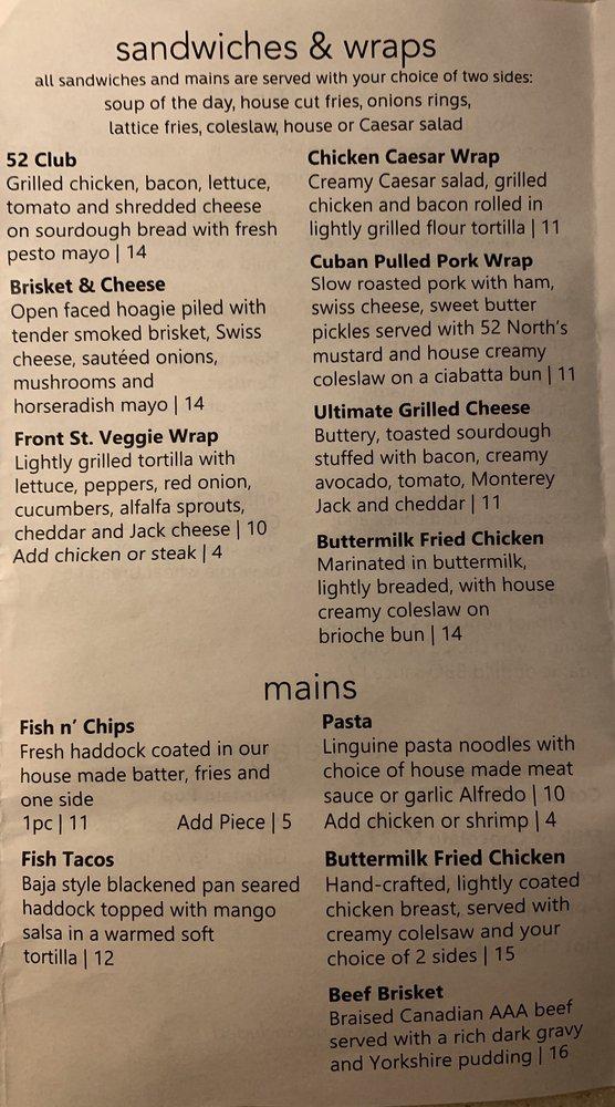 Menu at 52 North Pub & Grill, Campbellford