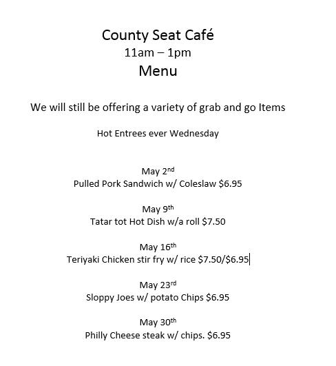 Menu at County Seat Cafe, Fargo