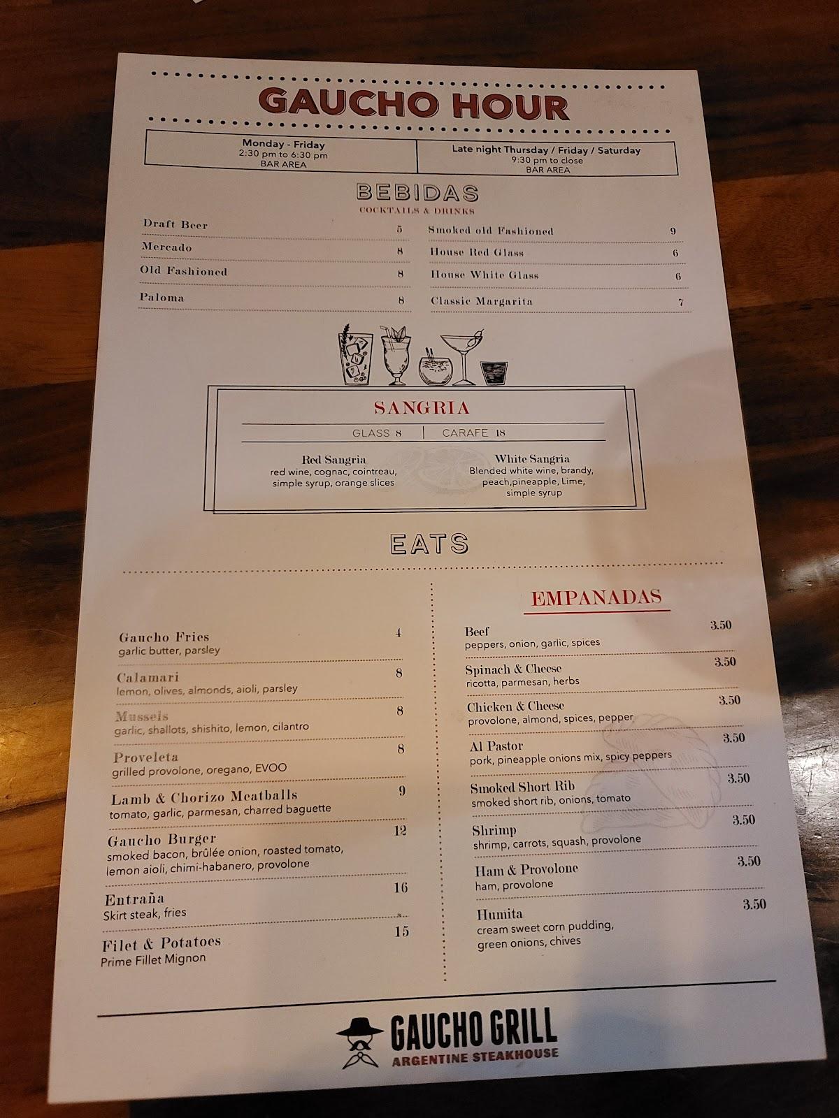 Menu at Gaucho Grill steakhouse, West Covina