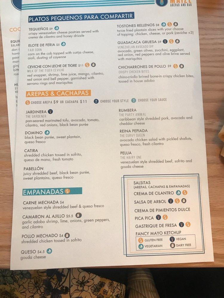 Menu at MAIZE pub & bar, Cincinnati