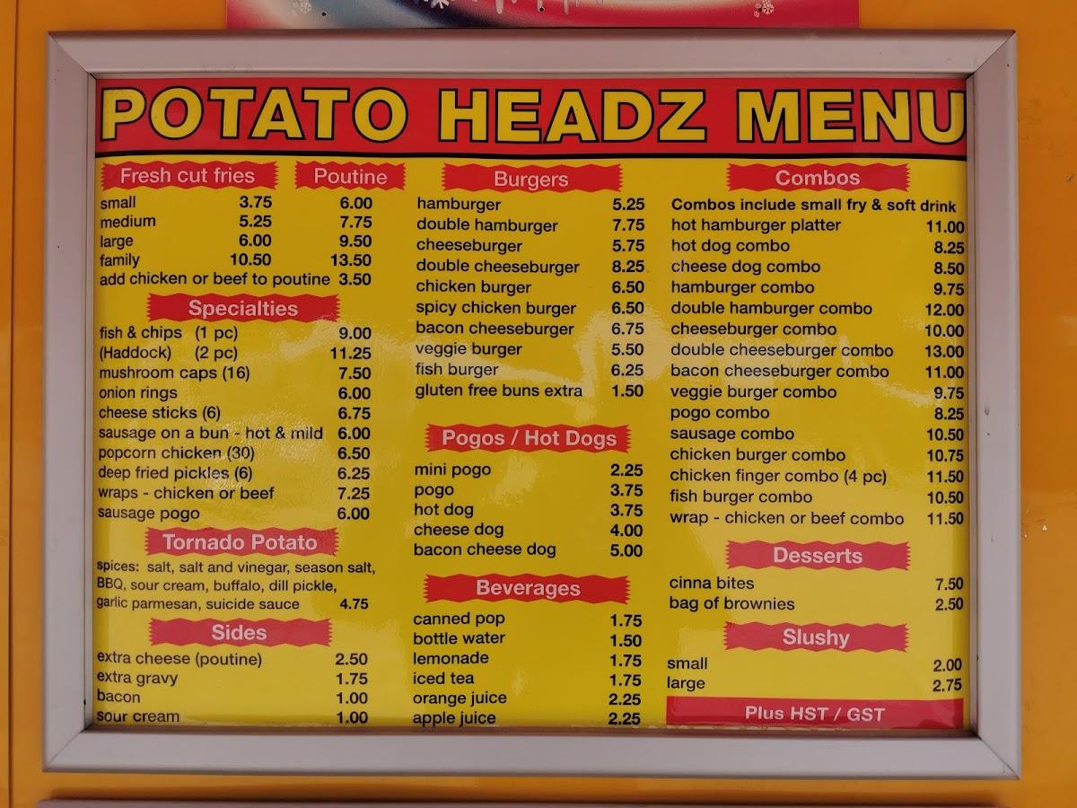 Menu at Potato Headz Chip Stand fast food, North Bay
