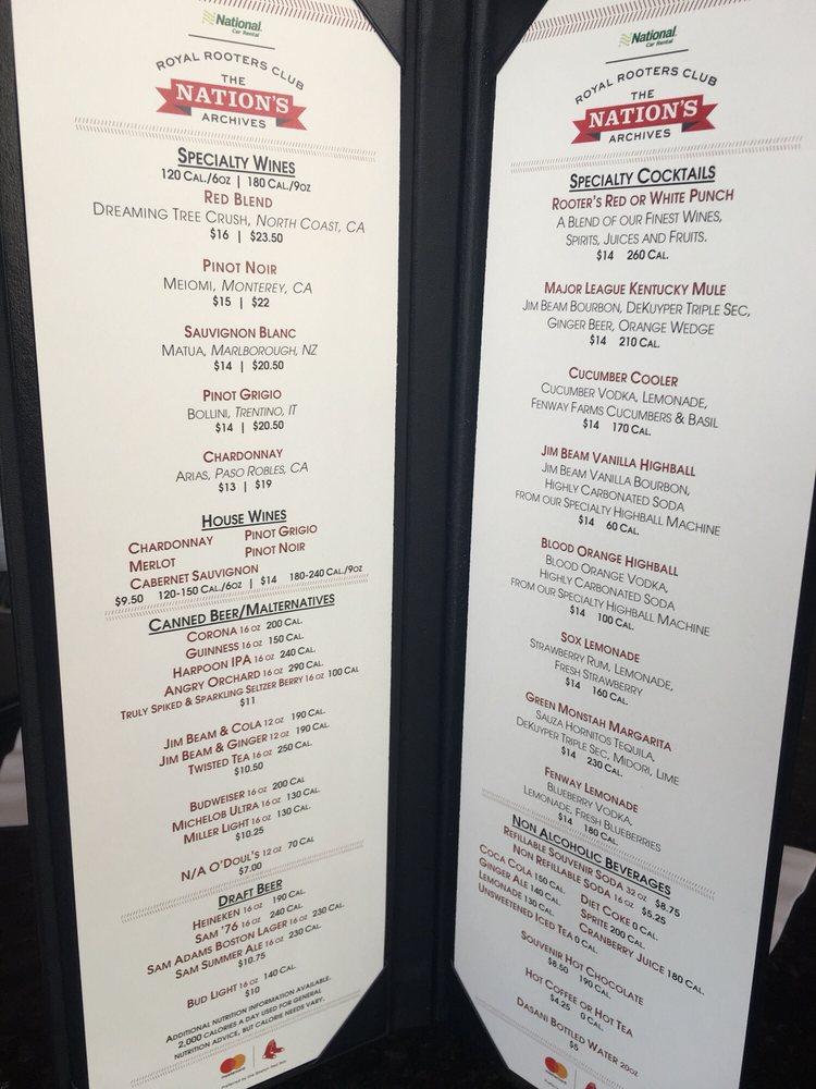 Menu at Royal Rooters Club, Boston, 4 Yawkey Way