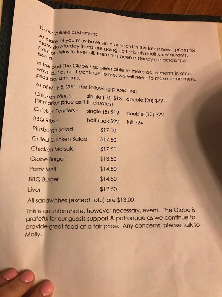 Menu at The Globe Restaurant, East Aurora