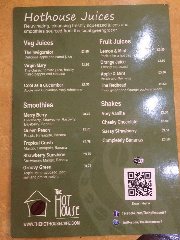 Menu at The Hothouse fast food, London