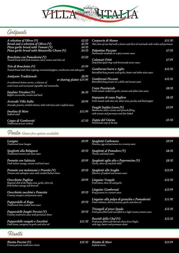 Menu at Villa Italia - Sawbridgeworth restaurant, Sawbridgeworth