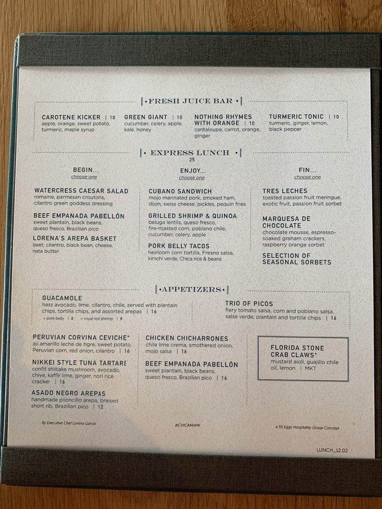 Menu at CHICA Miami pub & bar, Miami