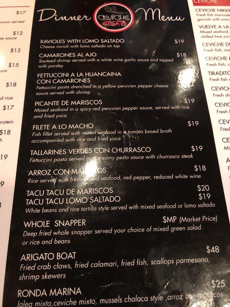 Menu at Ceviche Arigato restaurant, Lake Park, 10th St