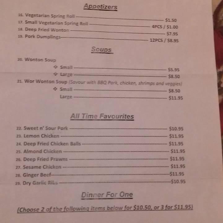 Menu at Falls Restaurant, Canada