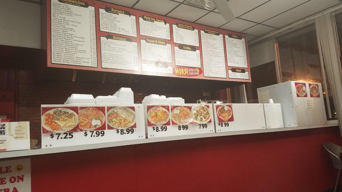 Menu at Morse Gyros fast food, Chicago