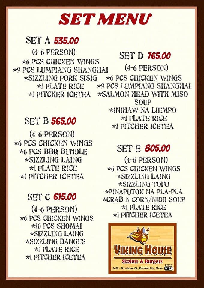 Menu at Viking House Sizzlers & Burgers restaurant, Manila, D Lubiran