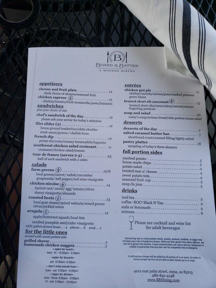 Menu at Board & Batten pub & bar, Mesa