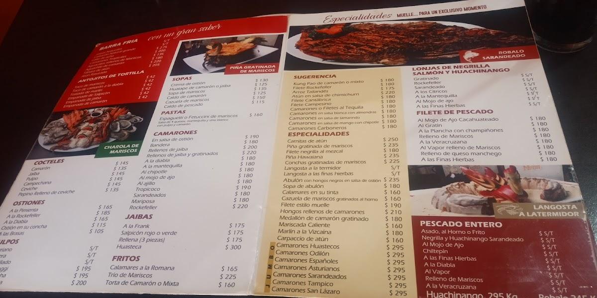 Carta del restaurante El Muelle, Tampico, Av. Cuauhtémoc 3417