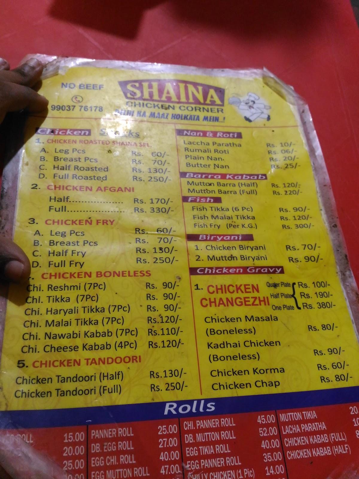 Menu at Shaina Chicken Corner, Kolkata, Topsia Pumping Station