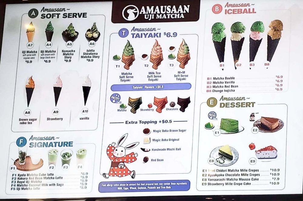 Menu at Amausaan Uji Matcha pub & bar, Burlingame