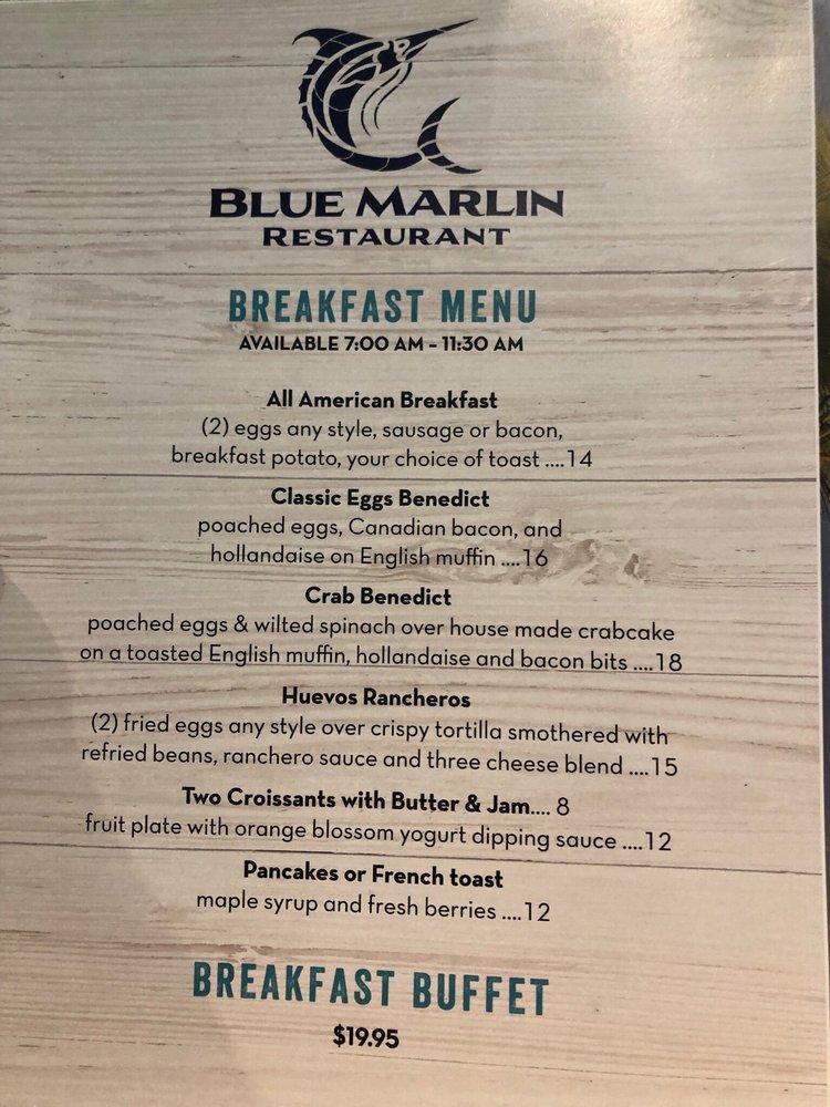 Menu at Blue Marlin at The Pearl, South Padre Island
