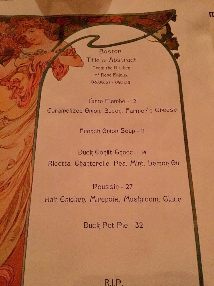 Menu at Boston Title & Abstract pub & bar, Tulsa