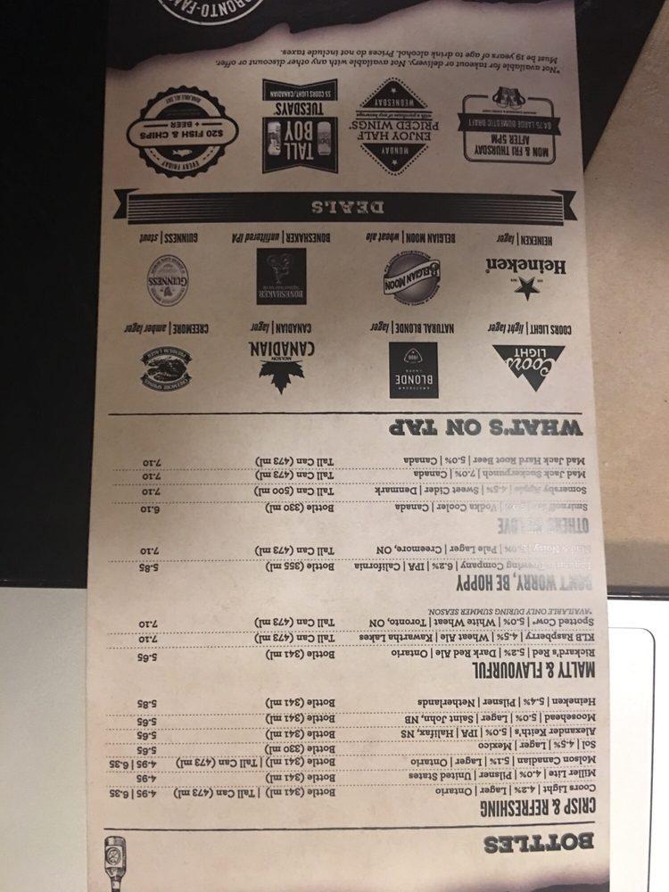 Carta del pub y bar Gabby's - Eglinton Ave E, Toronto, 383 Eglinton Ave E
