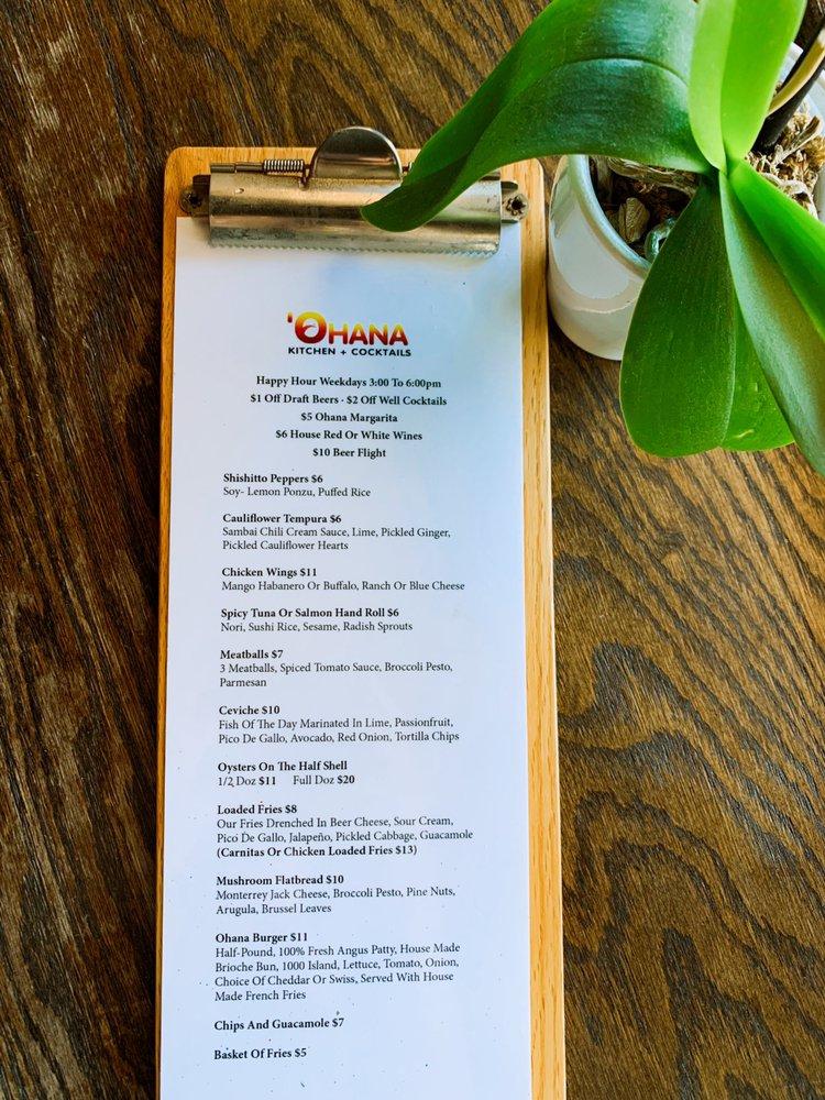 Menu at Ohana Kitchen and Cocktails pub & bar, Huntington Beach