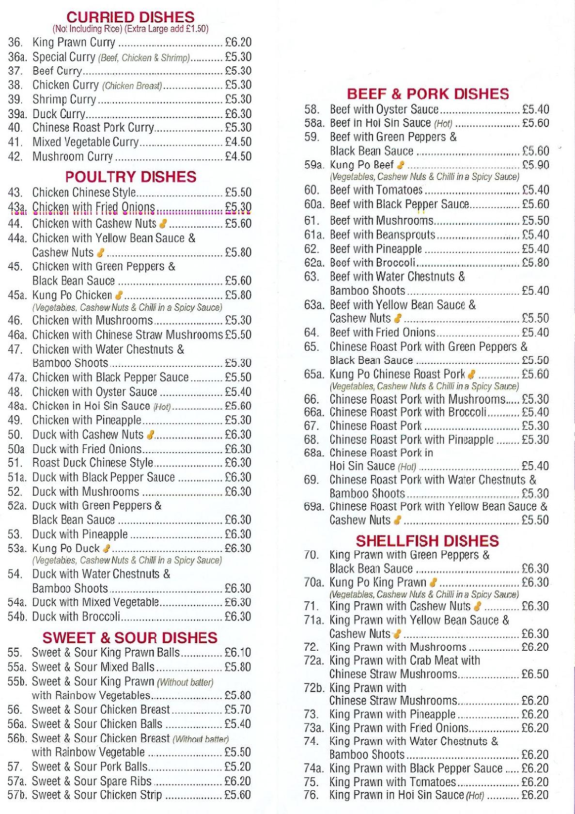 Menu at Pagoda fast food, Beccles