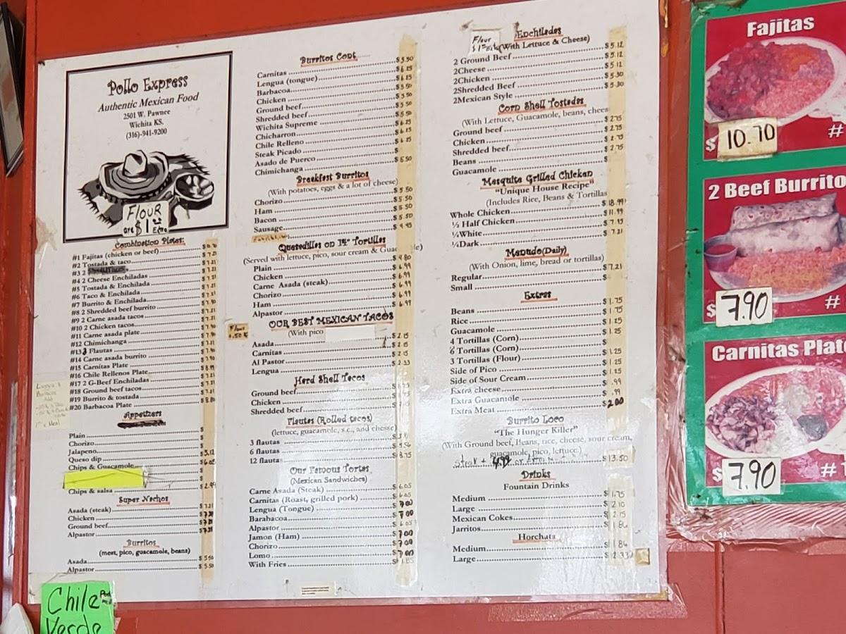 Menu at Pollo Express restaurant, Wichita
