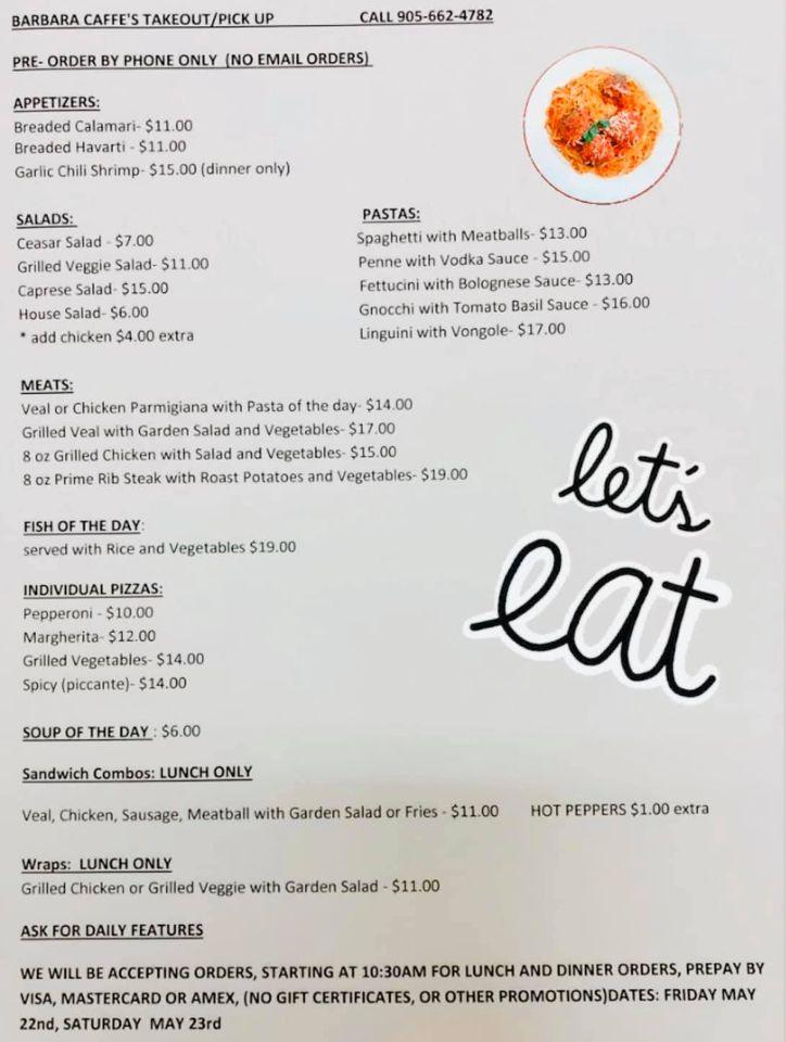 Menu at Barbara Caffe, Hamilton