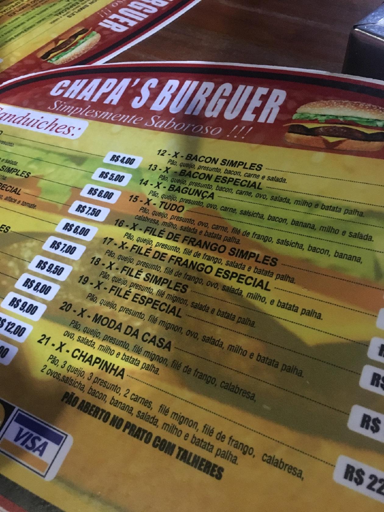 Menu em Chapa's Burguers Lanchonete pub & Bar, Porto Velho