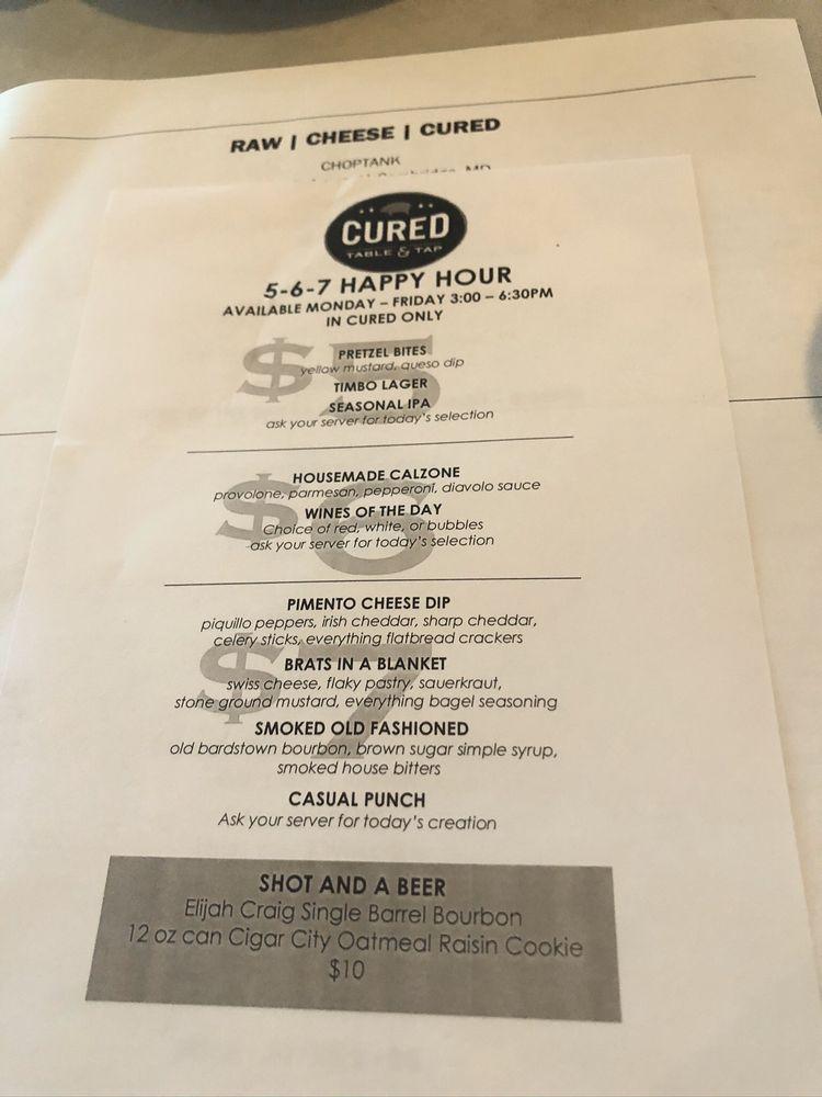 Menu at Cured 18th & 21st pub & bar, Columbia