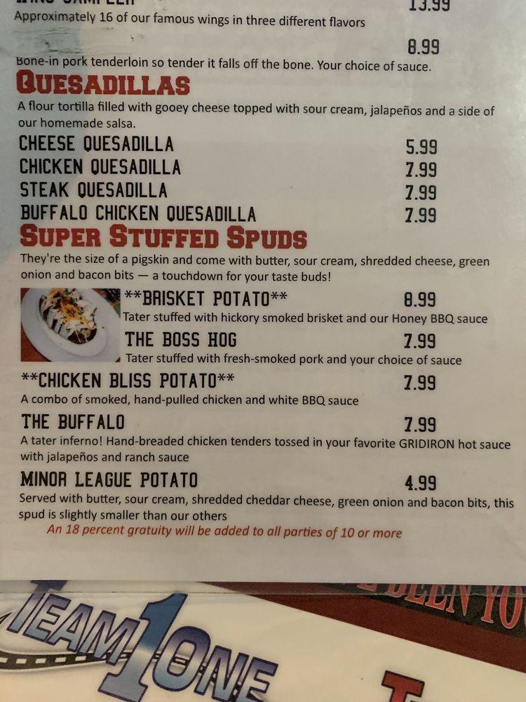 Menu at The Gridiron of Gadsden pub & bar, Gadsden