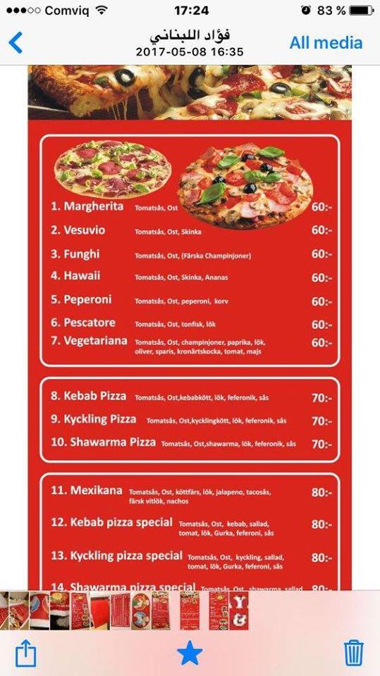 Menu at Layal Grill and pizza restaurant, Malmö