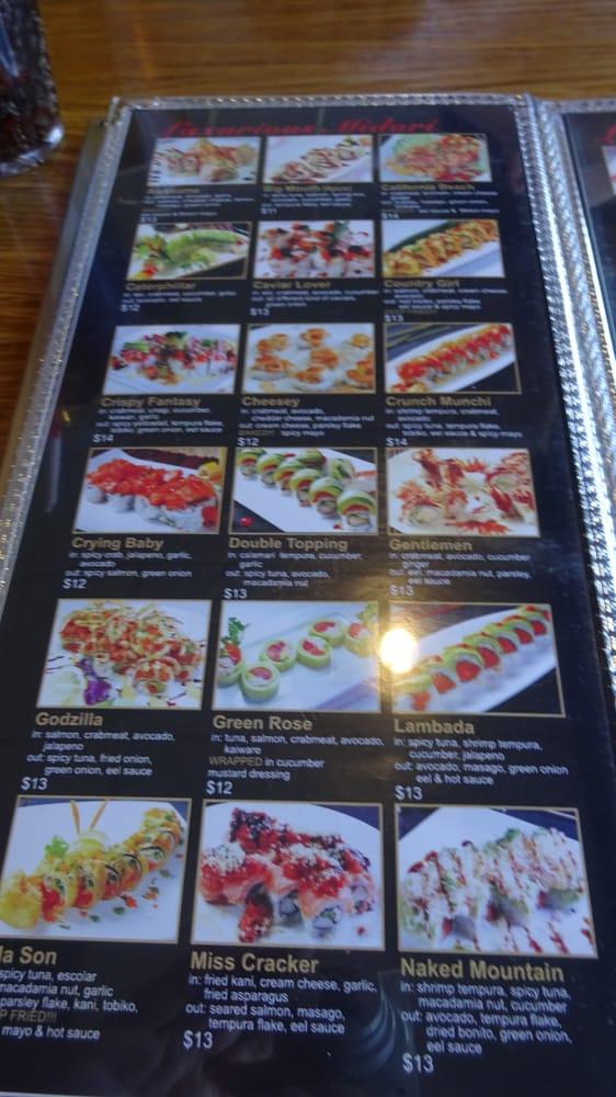 Menu at Midori Sushi restaurant, Tehachapi