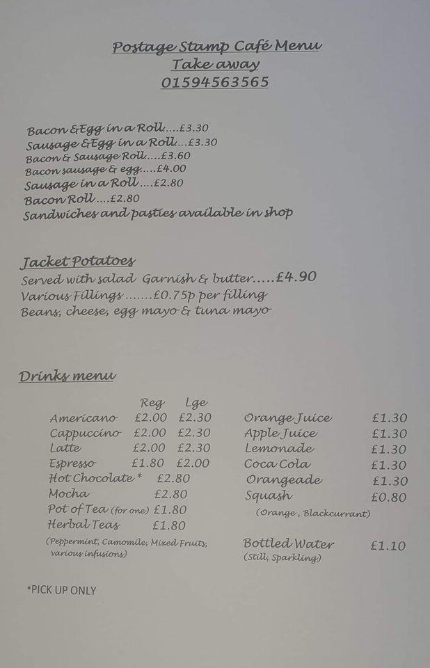Menu at Postage Stamp Cafe, Parkend
