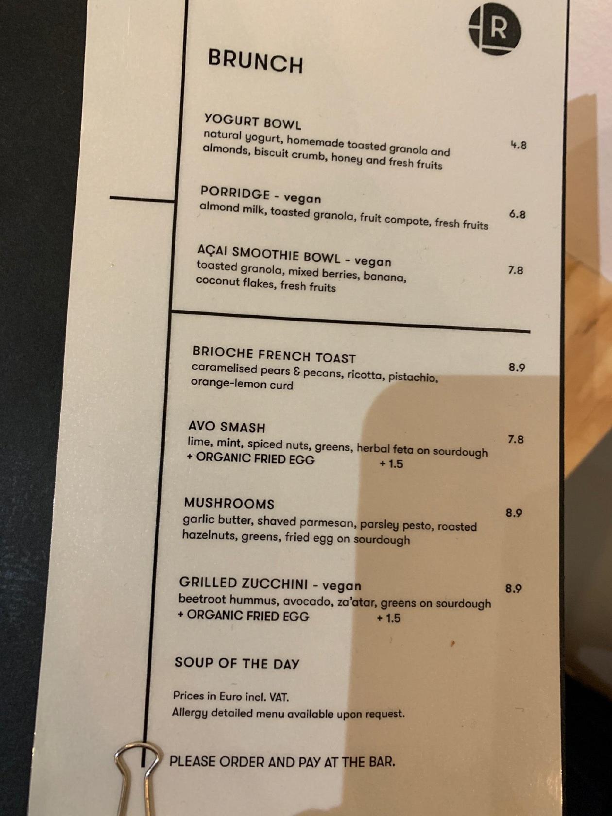 Menu at Refinery High End Coffee cafe, Berlin, Albrechtstraße 11B