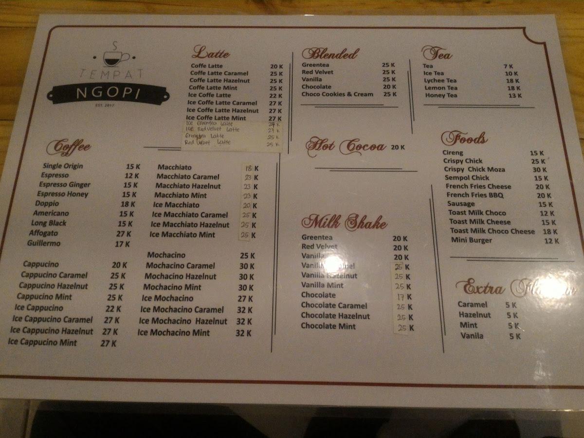 Menu at TEMPAT NGOPI Est. cafe, East Jakarta