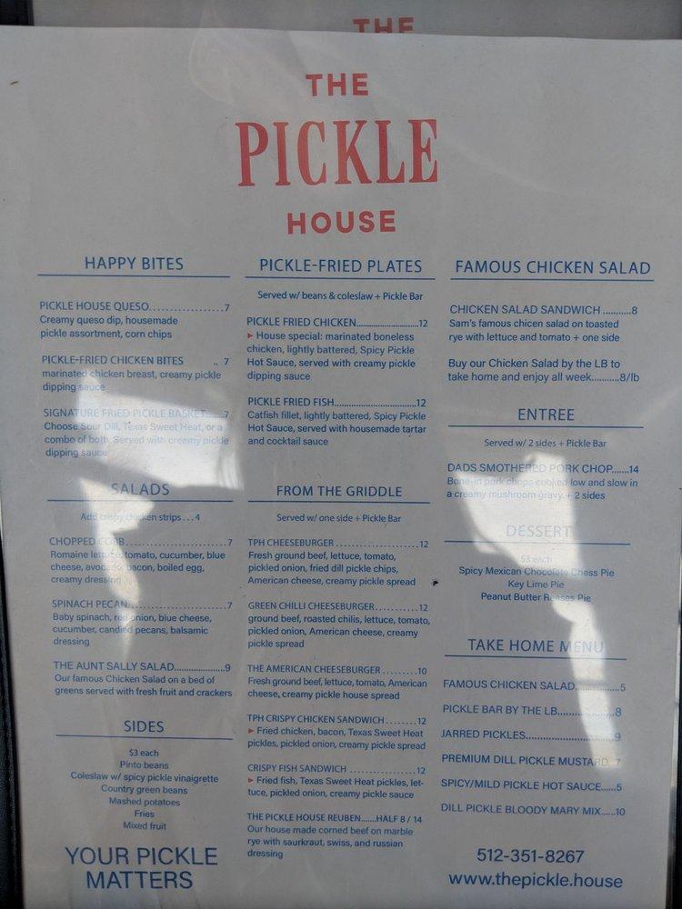 Menu at The Pickle House cafe, Austin