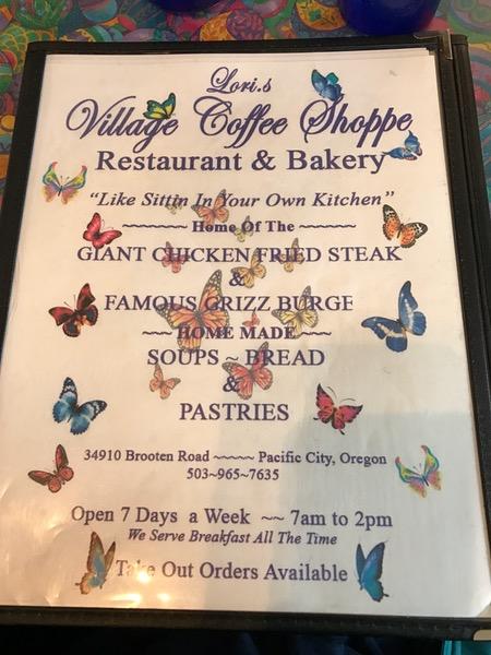 Menu at Village Coffee Shoppe cafe, Pacific City, Brooten Rd