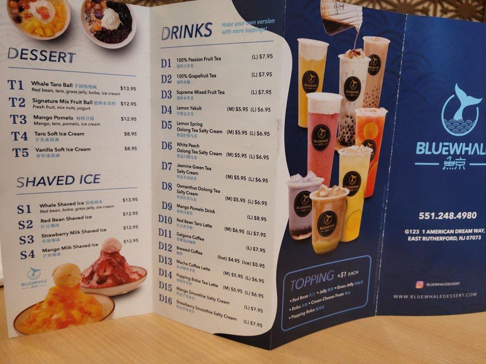 Menu at Blue Whale desserts, East Rutherford