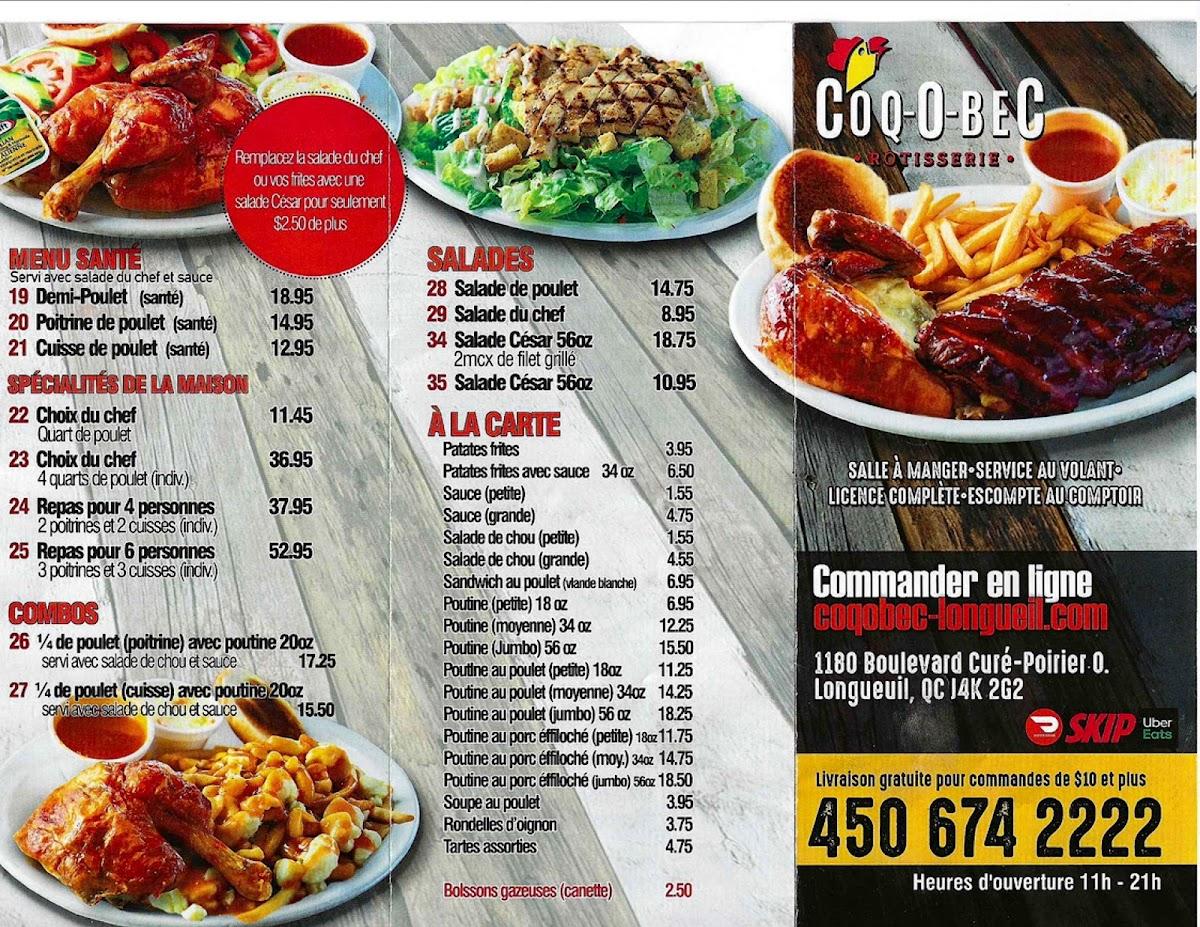 Menu au Coq-O-Bec restaurant, Longueuil