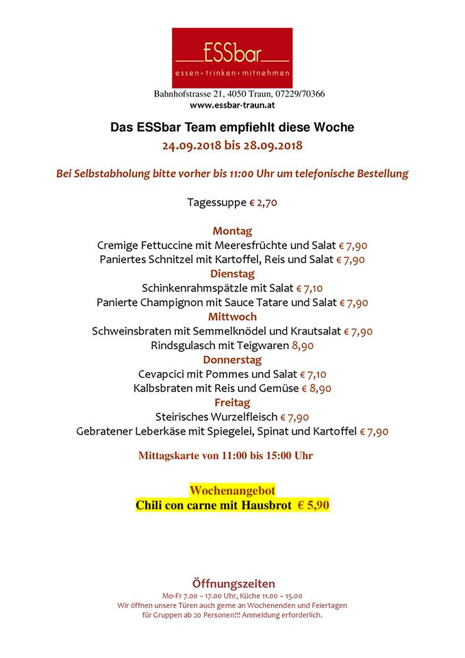 Menu at ESSBar, Traun