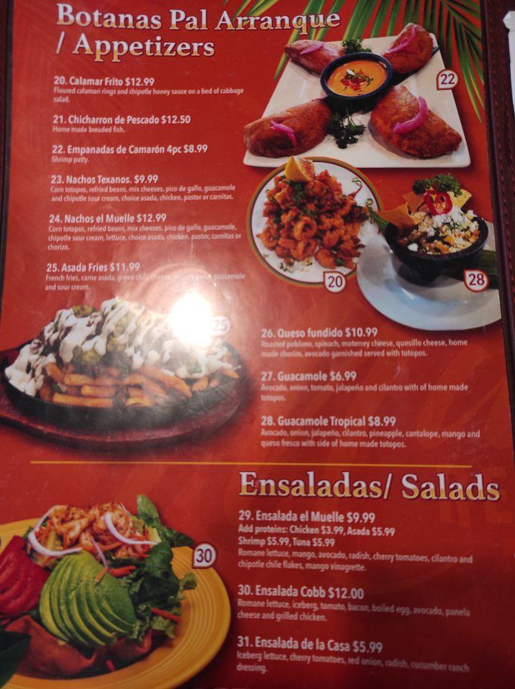 Menu at El Muelle restaurant, Aurora
