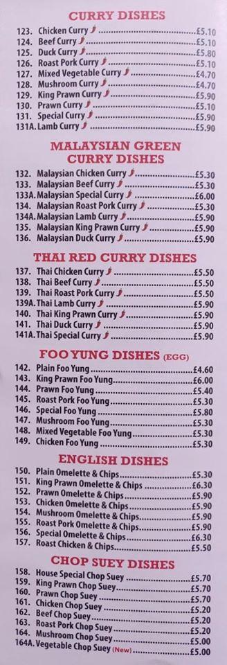 Menu at Jade River fast food, Dunstable