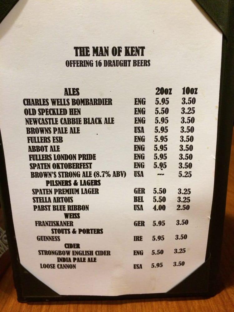 Menu at Man of Kent Tavern pub & bar, Hoosick