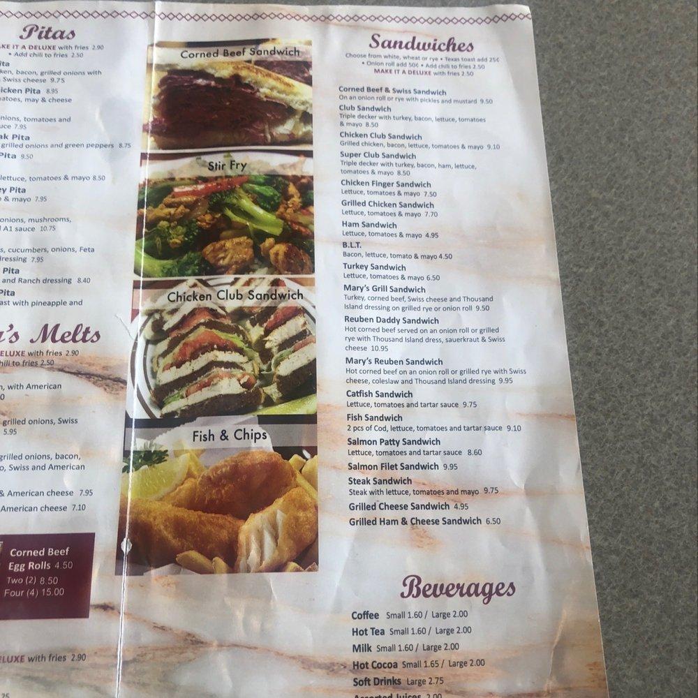 Menu at Mary's Grill restaurant, Detroit, Grand River Ave