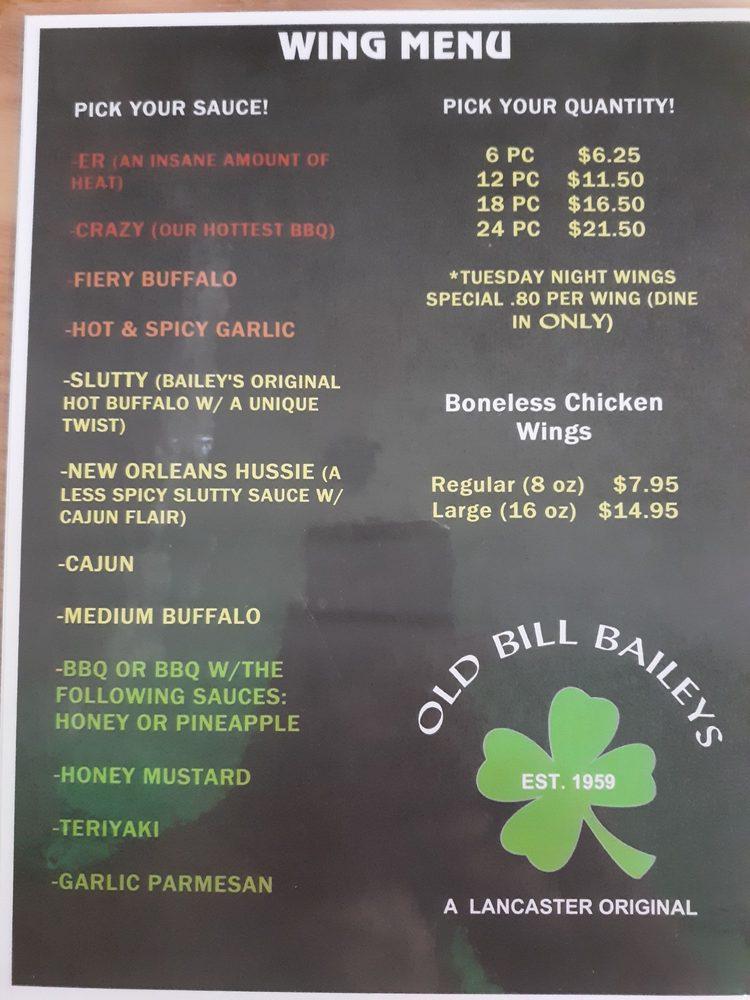 Menu at Old Bill Bailey's pub & bar, Lancaster