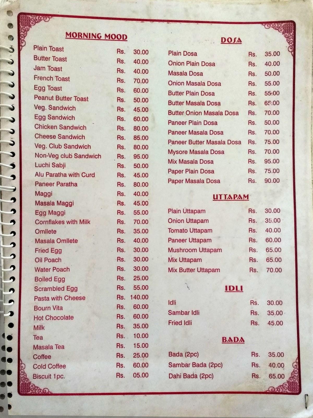 Menu at Quality Restaurant Puri (Hotel Park), Puri