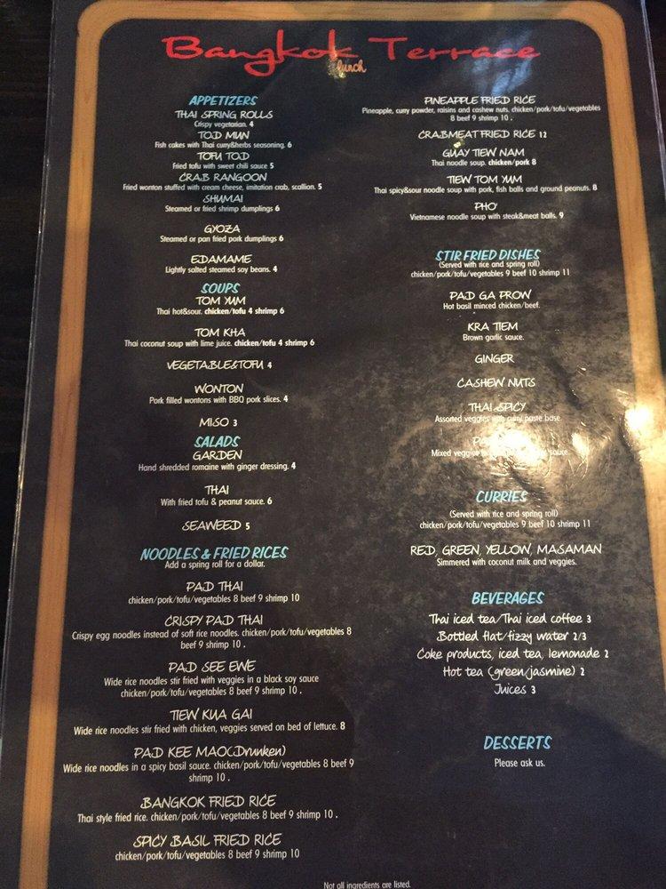 Menu at Bangkok Terrace restaurant, Blue Ash, Hunt Rd